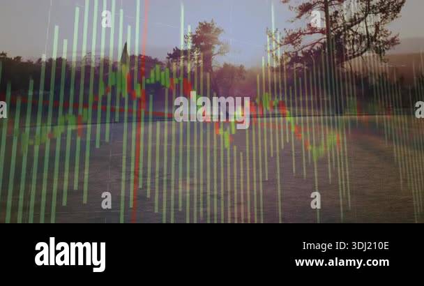 grid fading on river financial bars fluctuating compressing around red ...