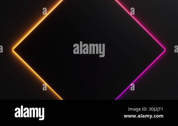 Red orange neon light is moving around black rhombus frame on dark ...