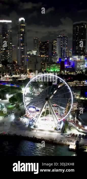 Night cityscape Miami Florida United States. Night aerial landscape of ...