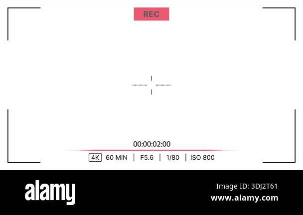Cinematic recording screen overlay on white background with REC indicator, camera settings ...