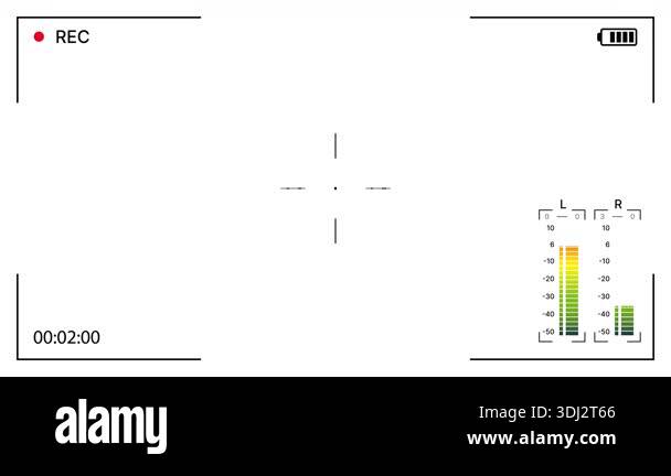 Camcorder recording screen overlay on white background with audio level ...