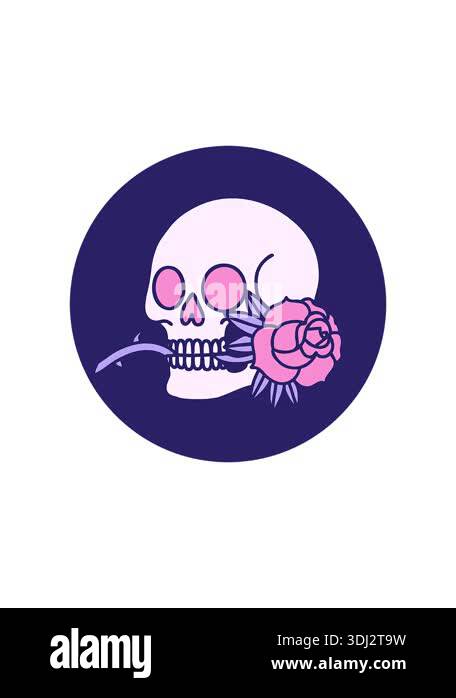 radioactive glowing animation of iconic tattoo style image of a skull ...