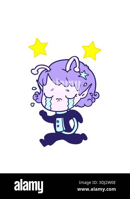 spinning stars animation of a cartoon crying alien girl Stock Video ...