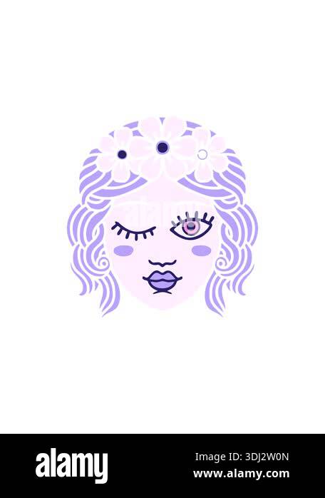 splitting effect animation of tattoo style image of a maidens face ...