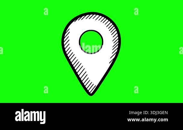 Animated hand-drawn gps location marker icon. Black and white sketch ...