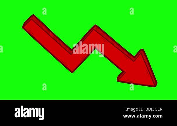 High-end doodle animation of a red arrow falling in zigzag. Concept of ...