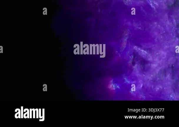 Ink swirl. Glitter flow. Purple violet color explosion shimmering fluid ...