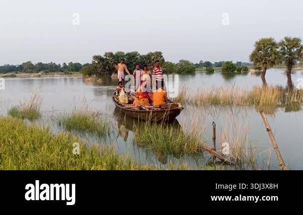 Katwa, West Bengal, India - October 21, 2021, A small traditional boat ...
