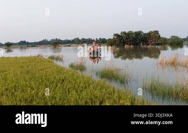 Katwa, West Bengal, India - October 21, 2021, A small traditional boat ...
