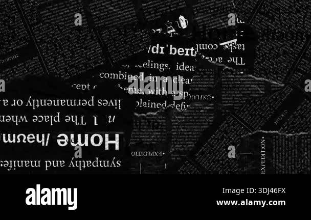 torn ripped newspaper collage stop motion animation overlay, fast ...