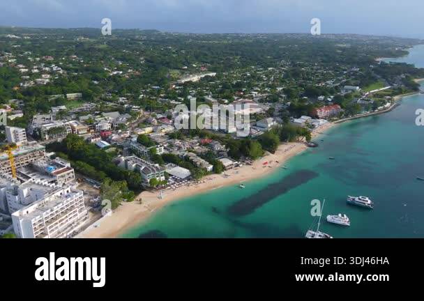 Holetown Beach and coastal resorts aerial view in historic city center ...