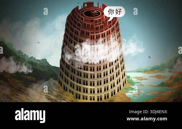 tower of babel with people speaking multiple languages Stock Video ...