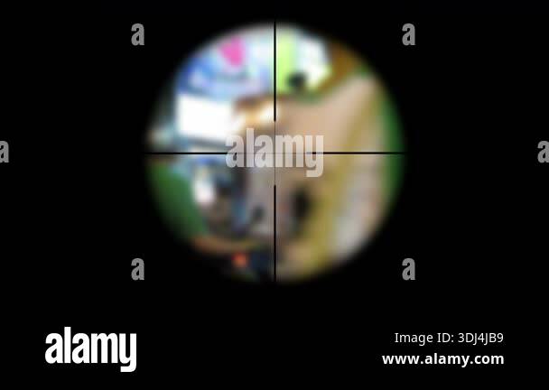 Target View Through The Sniper Scope With Crosshair Focusing On Outdoor ...