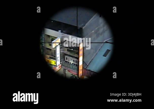Target View Through The Sniper Scope With Crosshair Focusing On Outdoor ...