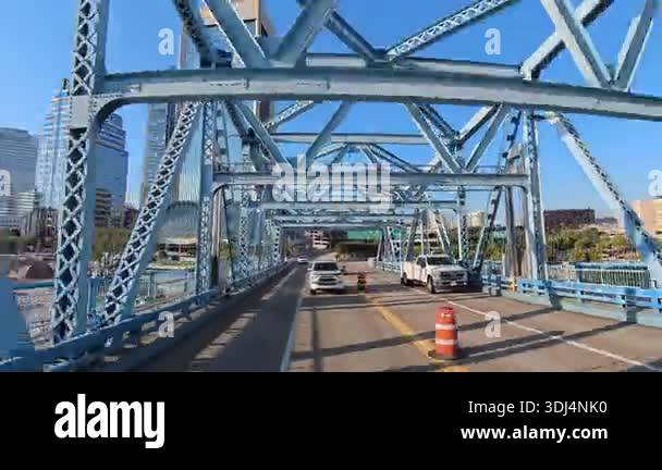 Traffic Crossing the Iconic Steel Bridge in Jacksonville Stock Video ...