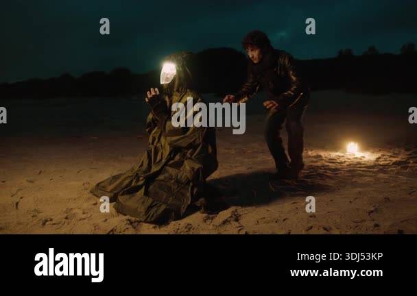 Post apocalyptic scene of fight between two men. High quality 4k ...