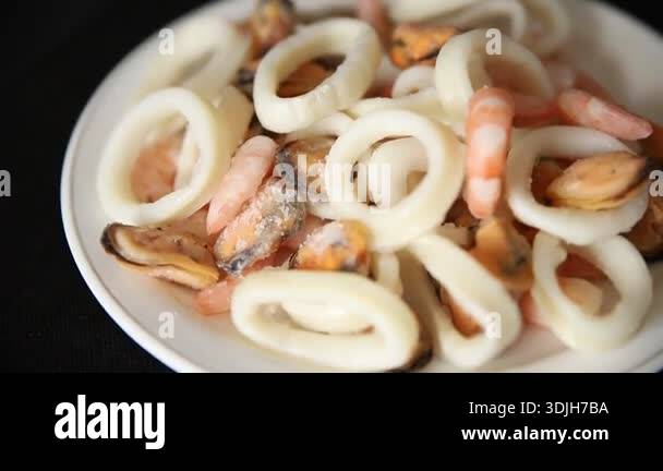 Raw seafood mix shrimp, scallops, mussels, prawns tasty snack fresh ...