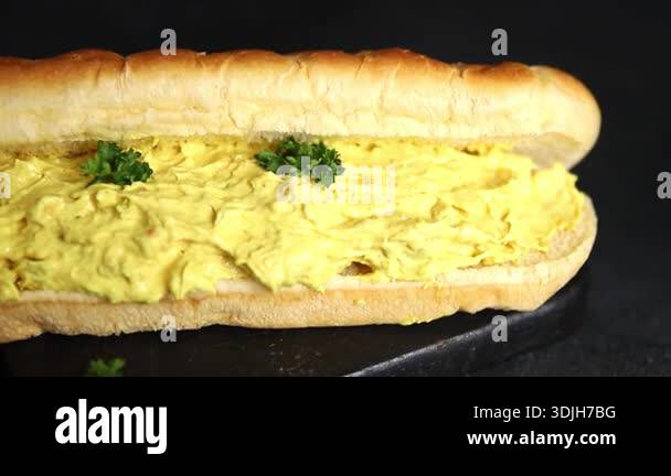 Sandwich chicken curry sub sandwich cold sauce fast food preparation ...