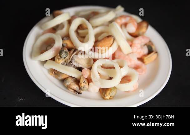 Raw seafood mix shrimp, scallops, mussels, prawns tasty snack fresh ...