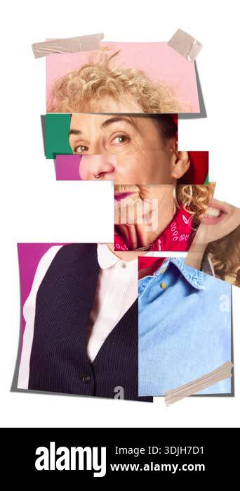 Modern ad video. Aging process shown through layered female portrait ...