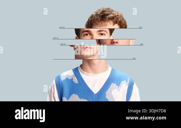 Sliding adjustment layers forming young male digital portrait. Concept ...