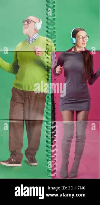 Ad template. Split lifestyle portraits divided by spiral binding and ...