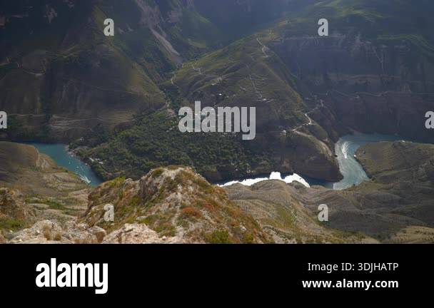Panoramic Alpine Valley With Turquoise River, Guide Viewpoint Mood ...