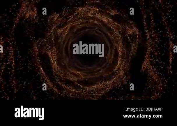 Abstract swirling particles tunnel with circular vortex of glowing dots ...