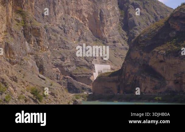 Narrow Canyon With Concrete Intake Structure, Engineer Inspection Angle ...