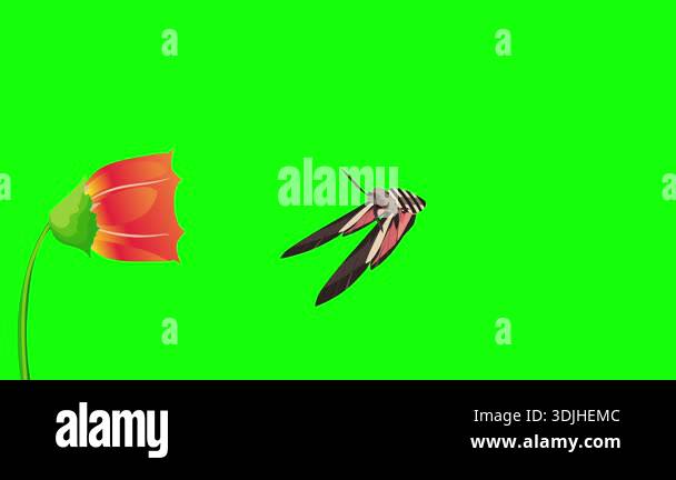 Butterfly Approaching Flower Against Cartoon Cloudy Sky Animation Stock ...