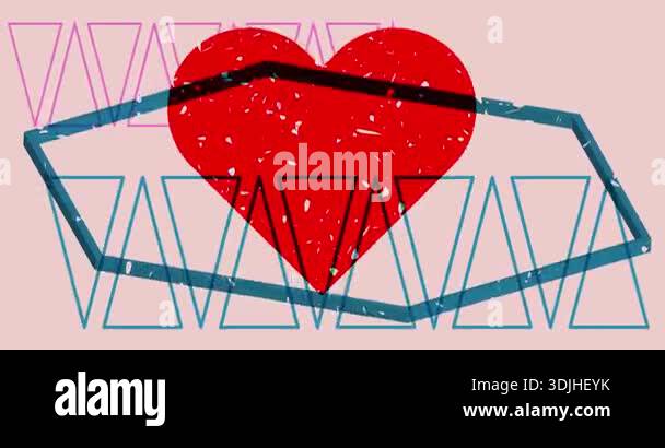 Risograph Red Heart with geometric shapes animation. Moving object in ...