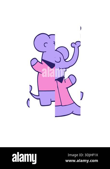 splitting motion animation of cartoon doodle elephant wearing shirt ...