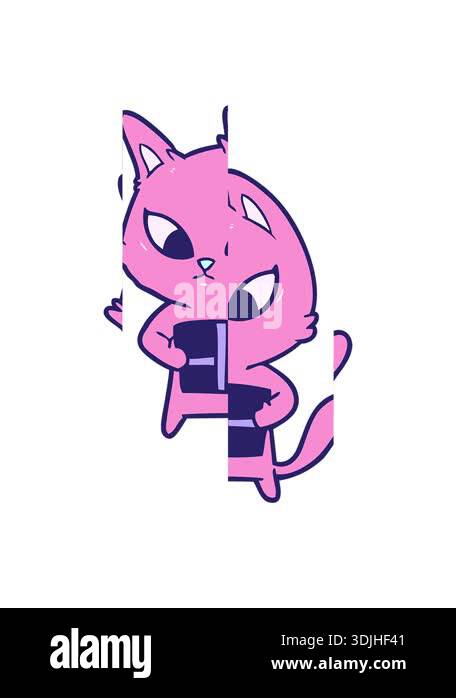 splitting motion animation of confused cartoon cat with gift Stock ...