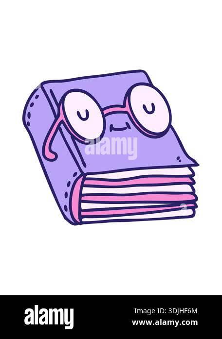 power up animation of cartoon of a book wearing spectacles Stock Video ...