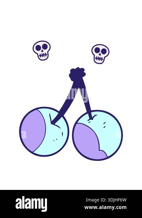 spinning skulls animation of cartoon cherries drawing Stock Video ...