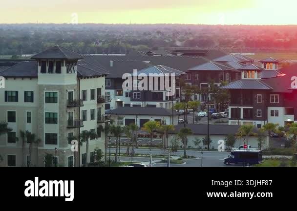 Contemporary condominiums in Florida suburban area, example of American ...