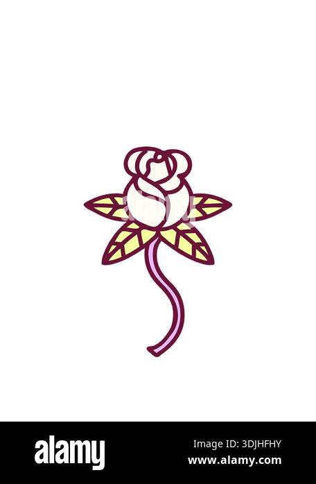 stretching up animation of iconic tattoo style image of a flower in ...