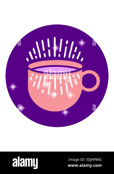 glitter effect animation of cup of coffee in bright glow color Stock ...