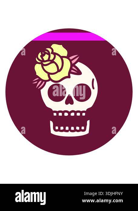 power up animation of iconic tattoo style image of a skull and rose in ...