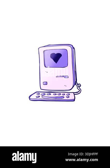 flashy sales animation of cartoon old computer with love heart Stock ...