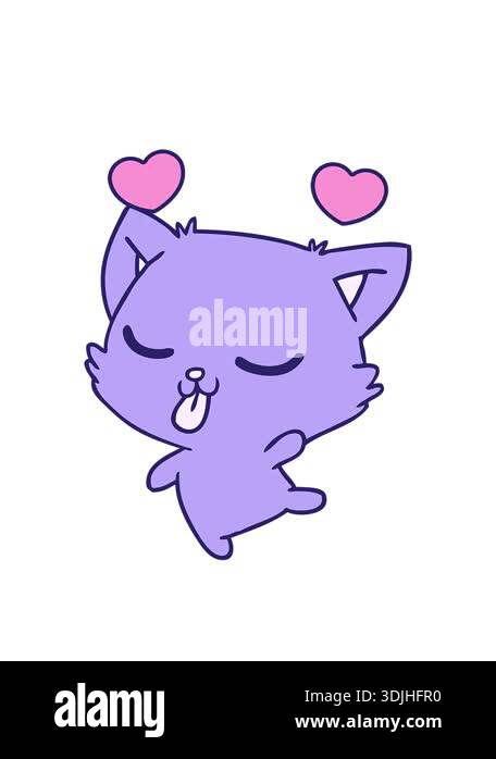 spinning hearts animation of freehand cute kawaii cat cartoon Stock ...