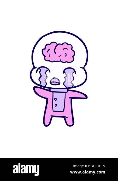 neon light effect animation of cartoon big brain alien crying Stock ...