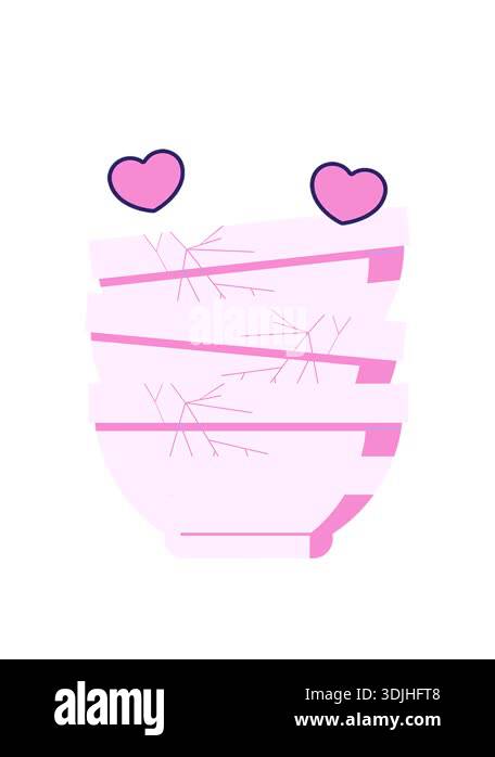 spinning hearts animation of stack of cracked old bowls graphic vector ...