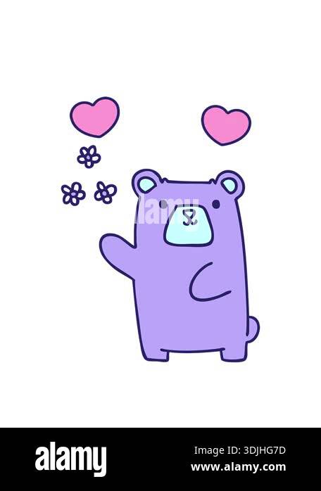 spinning hearts animation of hand drawn quirky cartoon bear and flowers ...