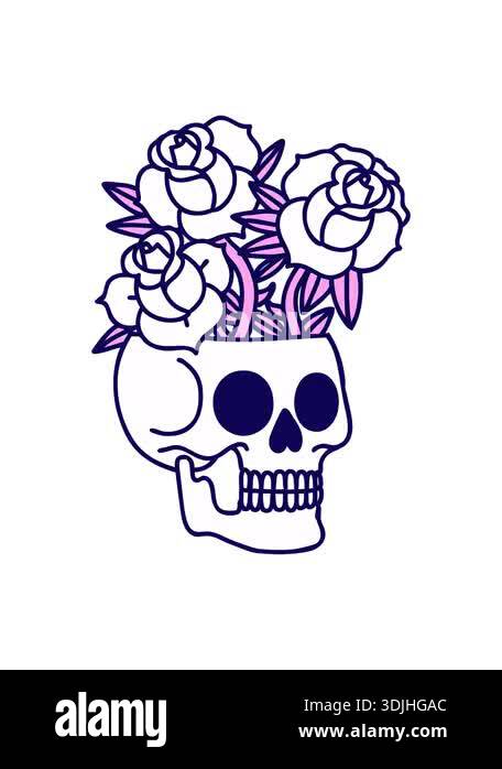 neon light effect animation of iconic tattoo style image of a skull and ...