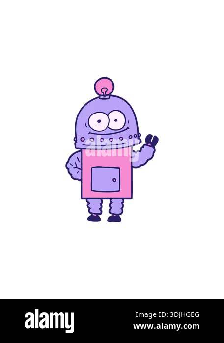 flashy sales animation of a cheerful cartoon robot with light bulb ...