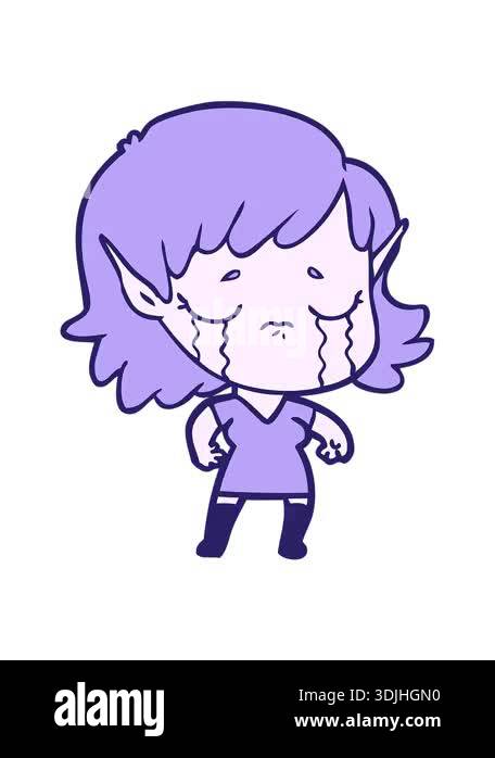 vibrating motion animation of cartoon crying elf girl image Stock Video ...