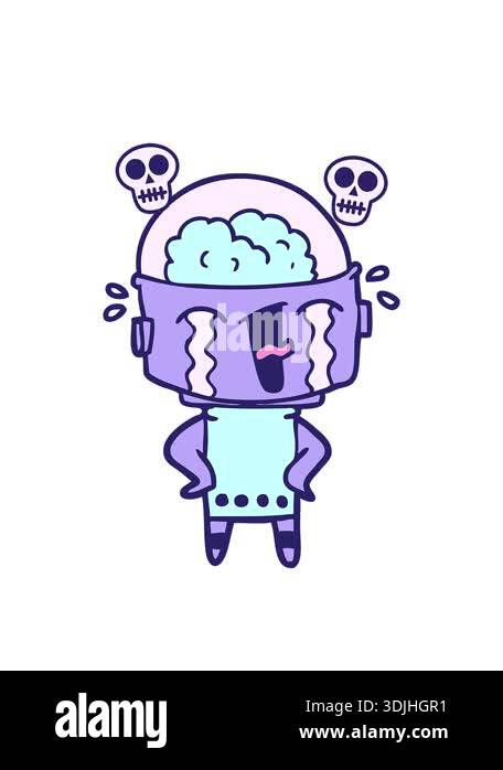 spinning skulls animation of cartoon crying robot Stock Video Footage ...