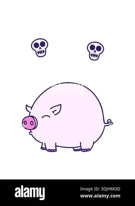 spinning skulls animation of hand drawn cartoon pig Stock Video Footage ...