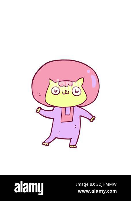 stretching up animation of cartoon space cat in bright glow color Stock ...